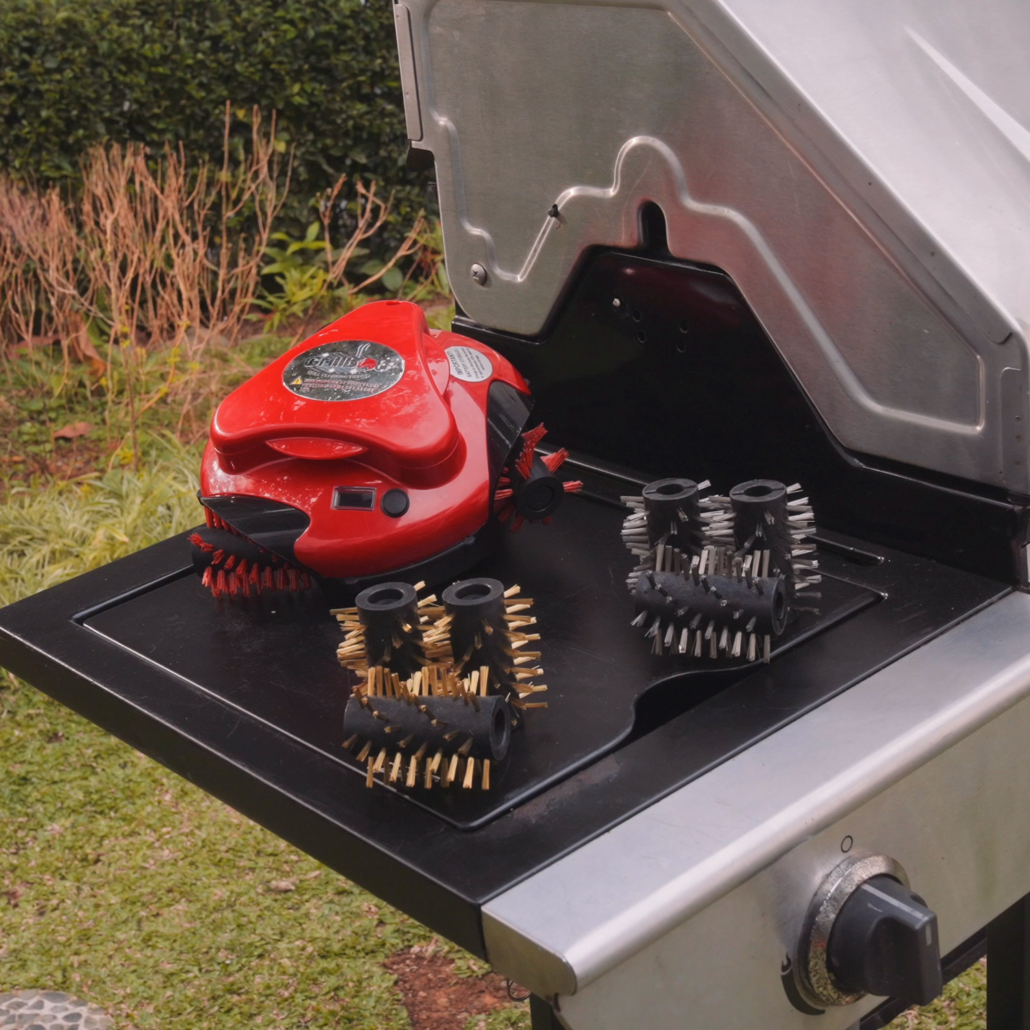 Red Grillbot & Case Bundle | Grill Cleaning Robot | Nylon Grill Brush